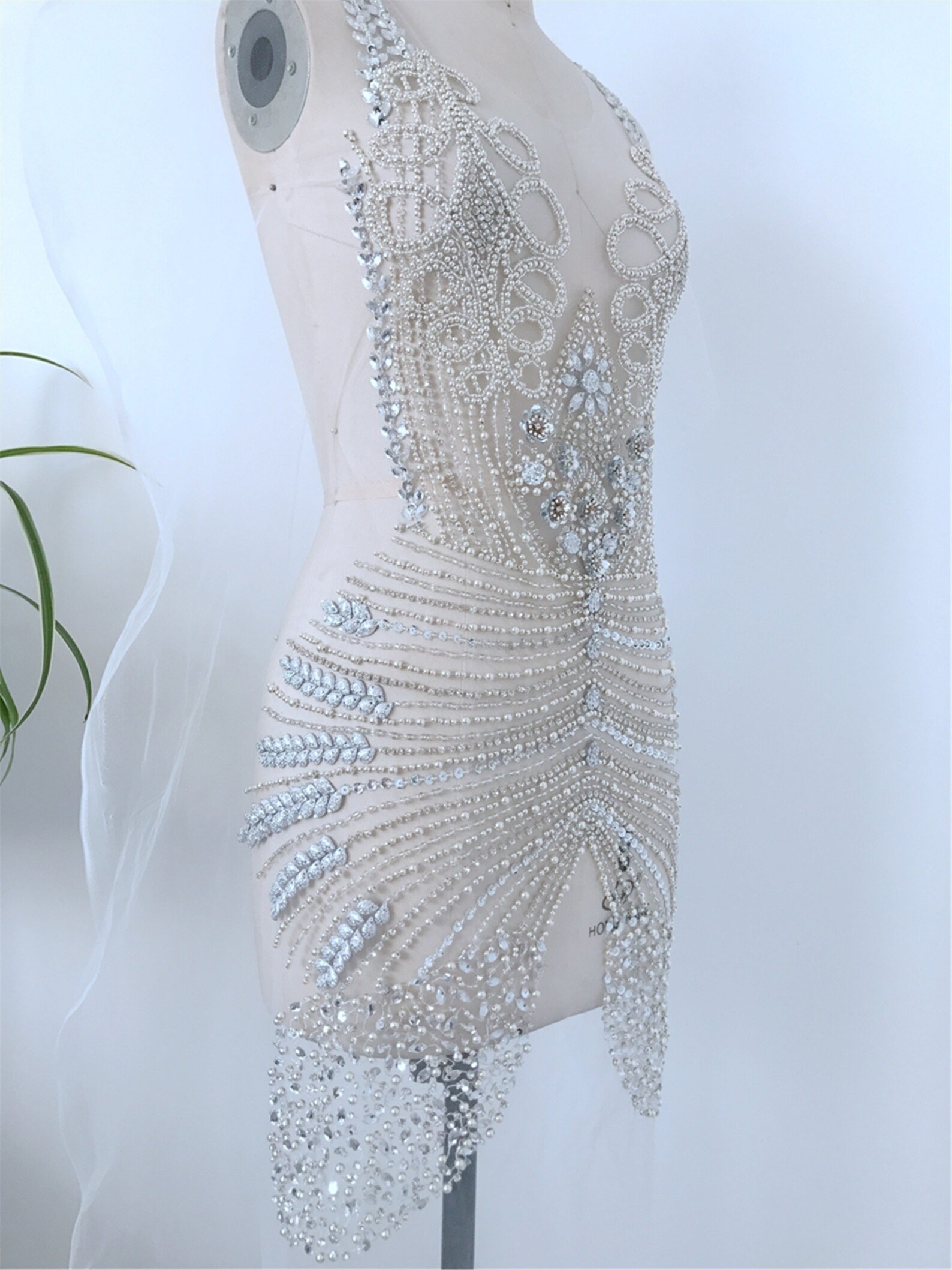 Luxury Bodice Rhinestone Appliques Diamante Lace Applique With Beads ...