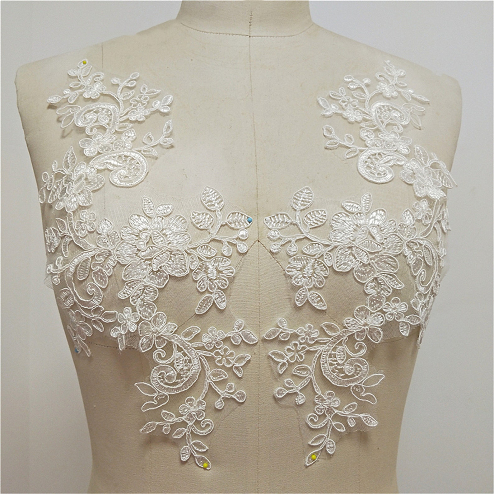 Corded Lace Applique Flower Embroidery Patch for Bridal Dress DIY Craft ...