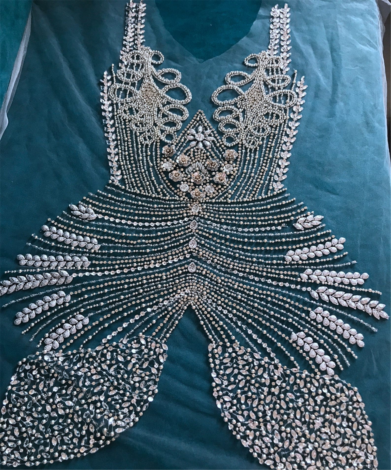Luxury Bodice Rhinestone Appliques Diamante Lace Applique With Beads ...