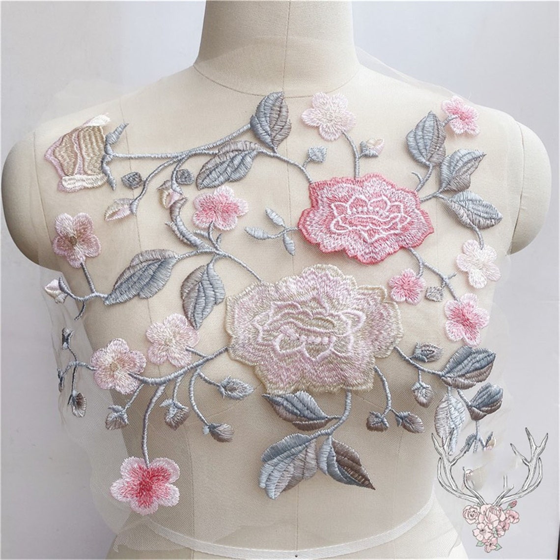 Pink Flower Embroidery Lace Applique Patch for Bridal Couture - Etsy