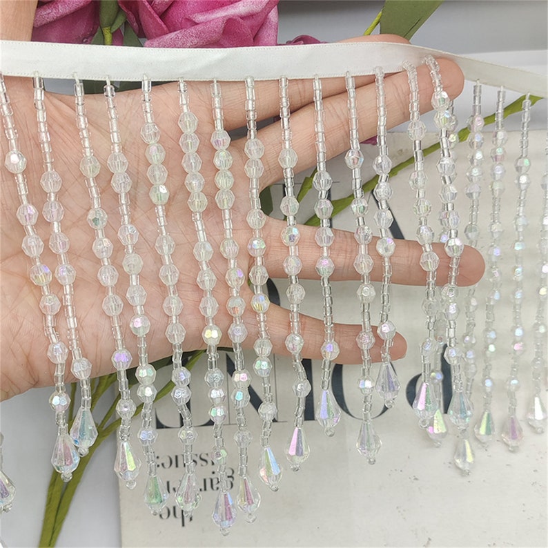 Dangling Heavy Beads Trim Tassel Wave Crystal Drape Fringe Trim for ...