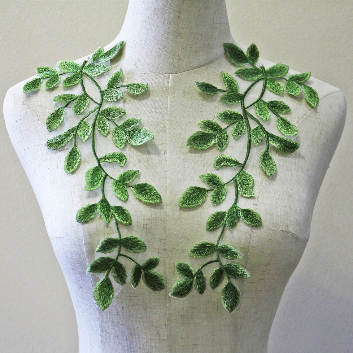 1 Mirror Pair Lace Applique Green Leaves Embroidery Lace Patch | Etsy