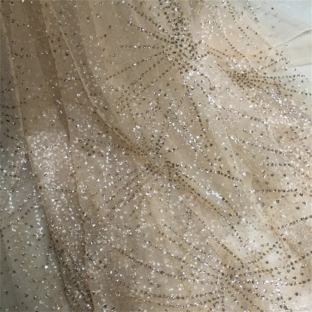 Champagne Lace Fabric Soft Tulle Lace Mesh With Sequin for - Etsy