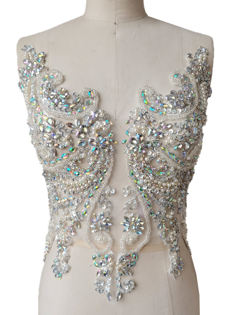 Heavy Beads Rhinestone Appliques Diamante Extra Large Lace Applique for ...