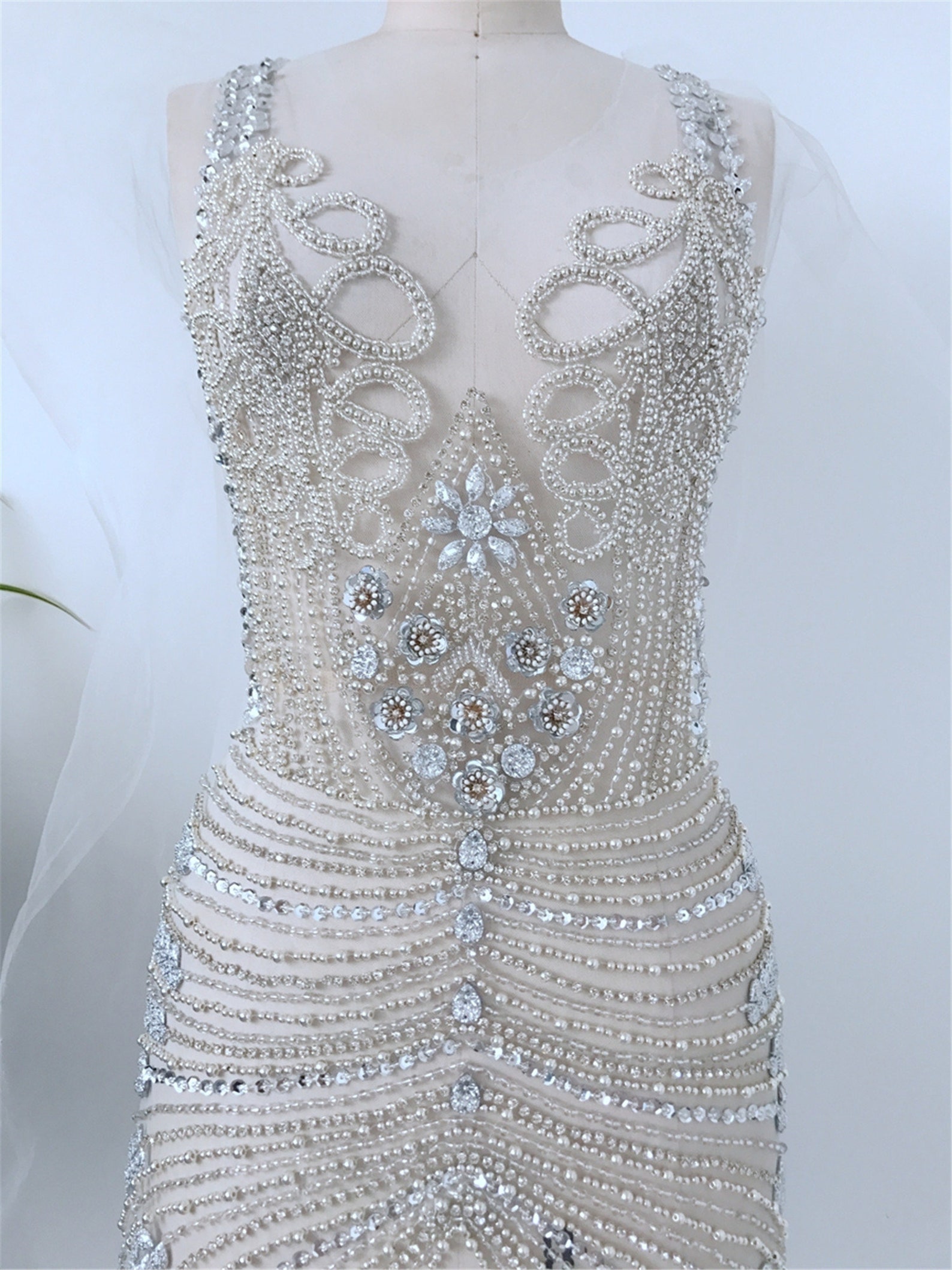 Luxury Bodice Rhinestone Appliques Diamante Lace Applique With Beads ...