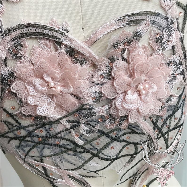 Pink Lace Applique 3D Flower Embroidery Patch With Sequin - Etsy