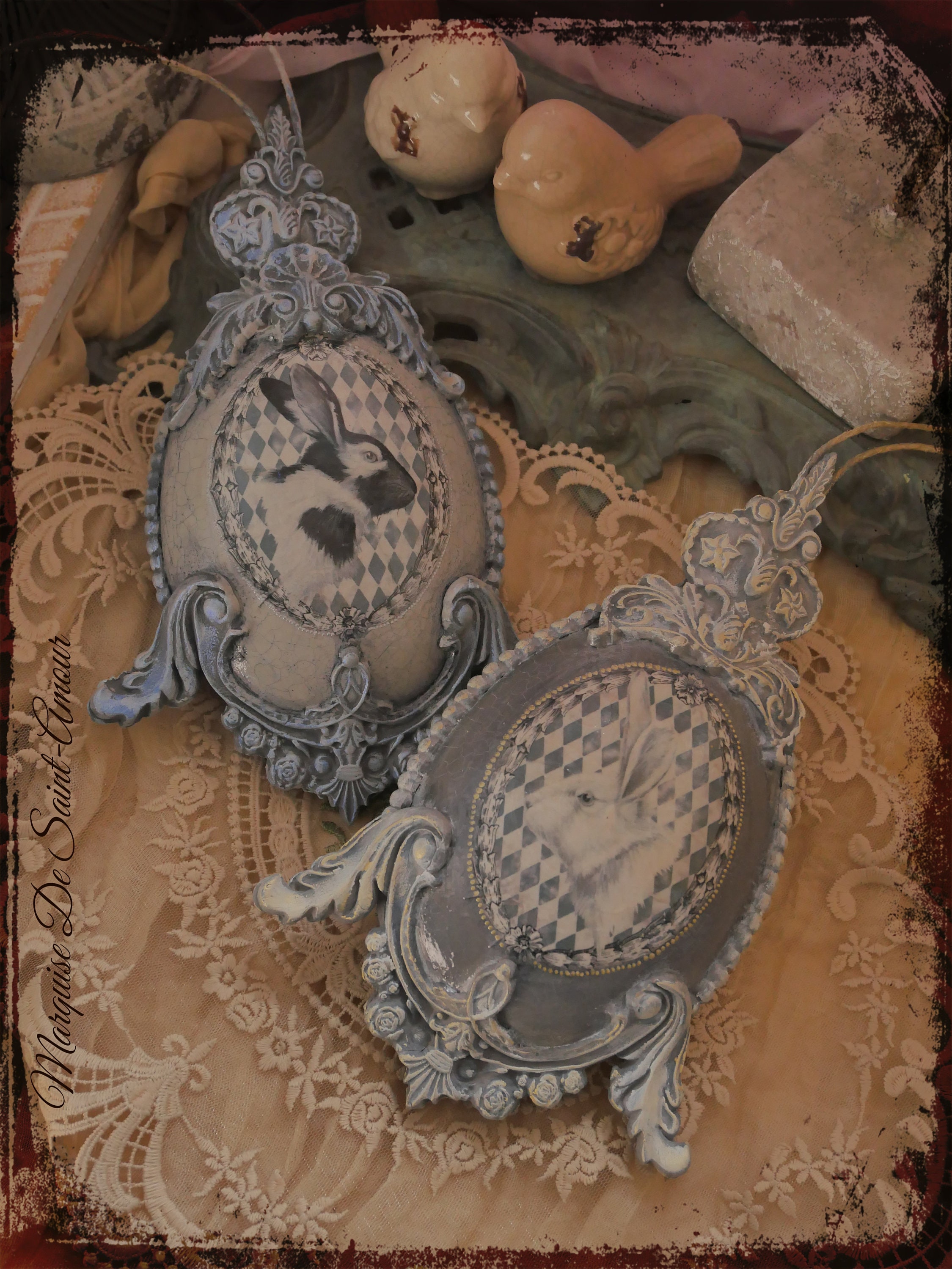 Black and White Victorian Style Rabbit Hanging Decor, Vintage Style ...