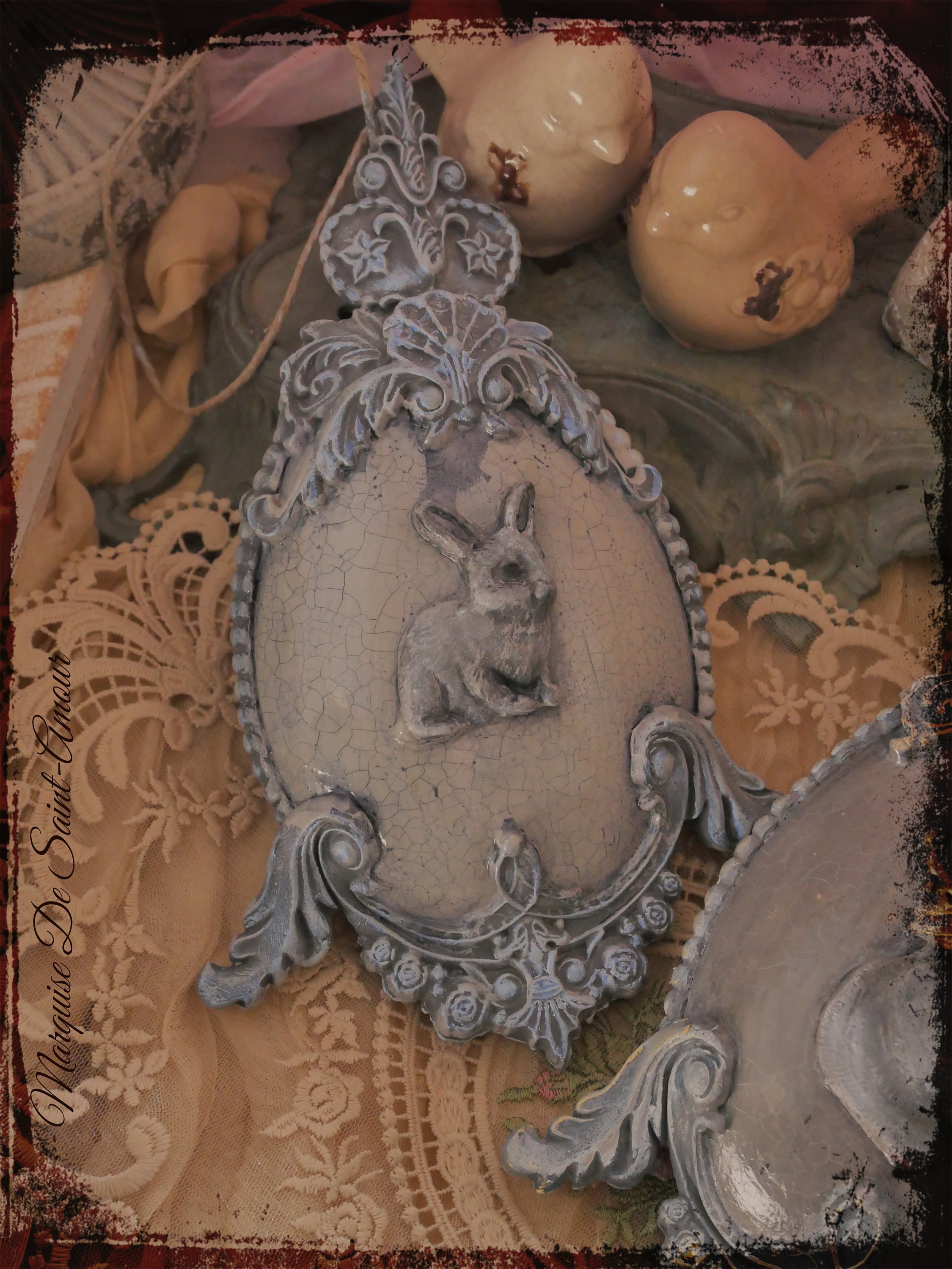 Black and White Victorian Style Rabbit Hanging Decor, Vintage Style ...