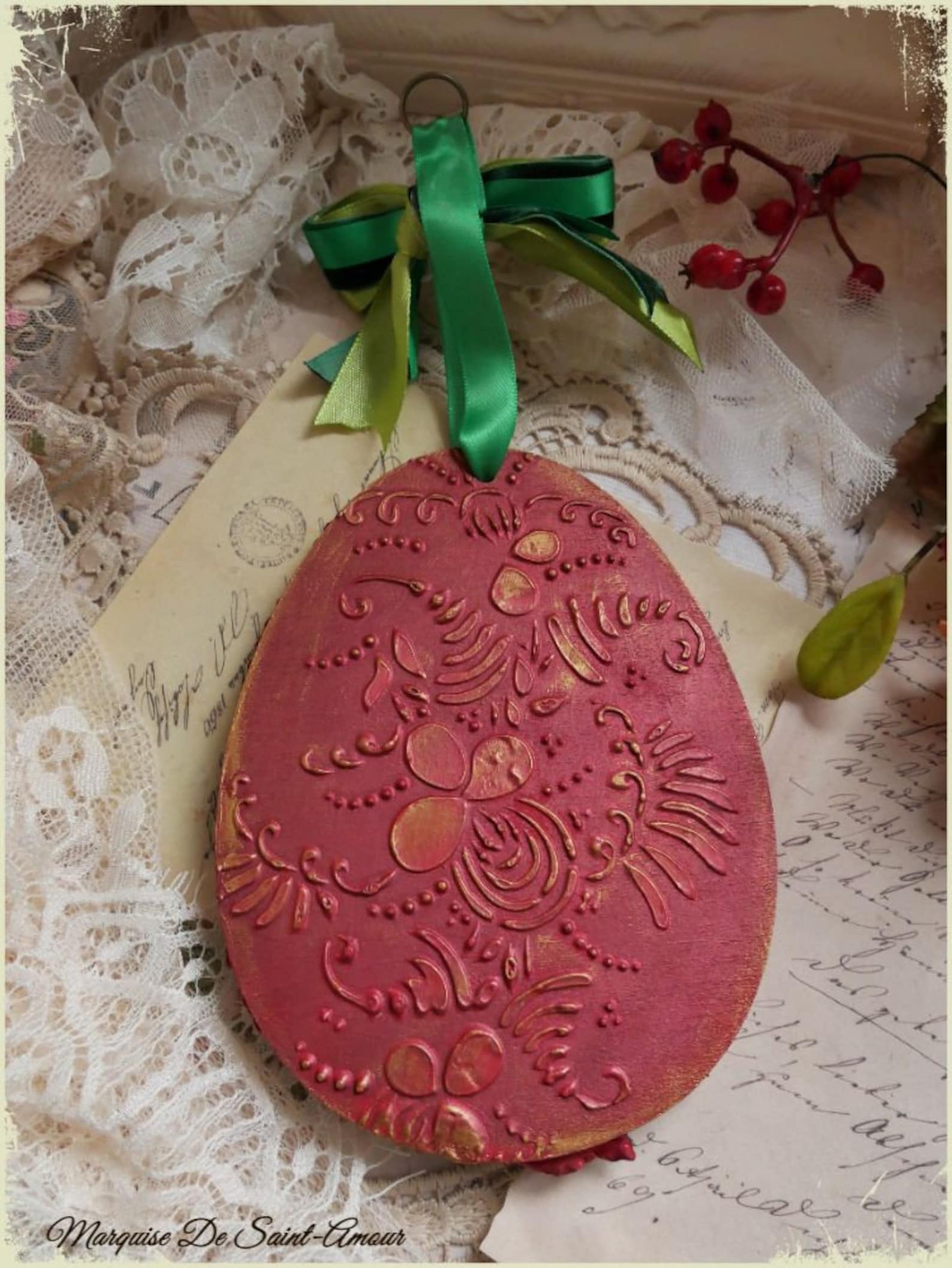 Petit tableau de Noël rouge cerise et vert, décoration de Noël, cadre ...