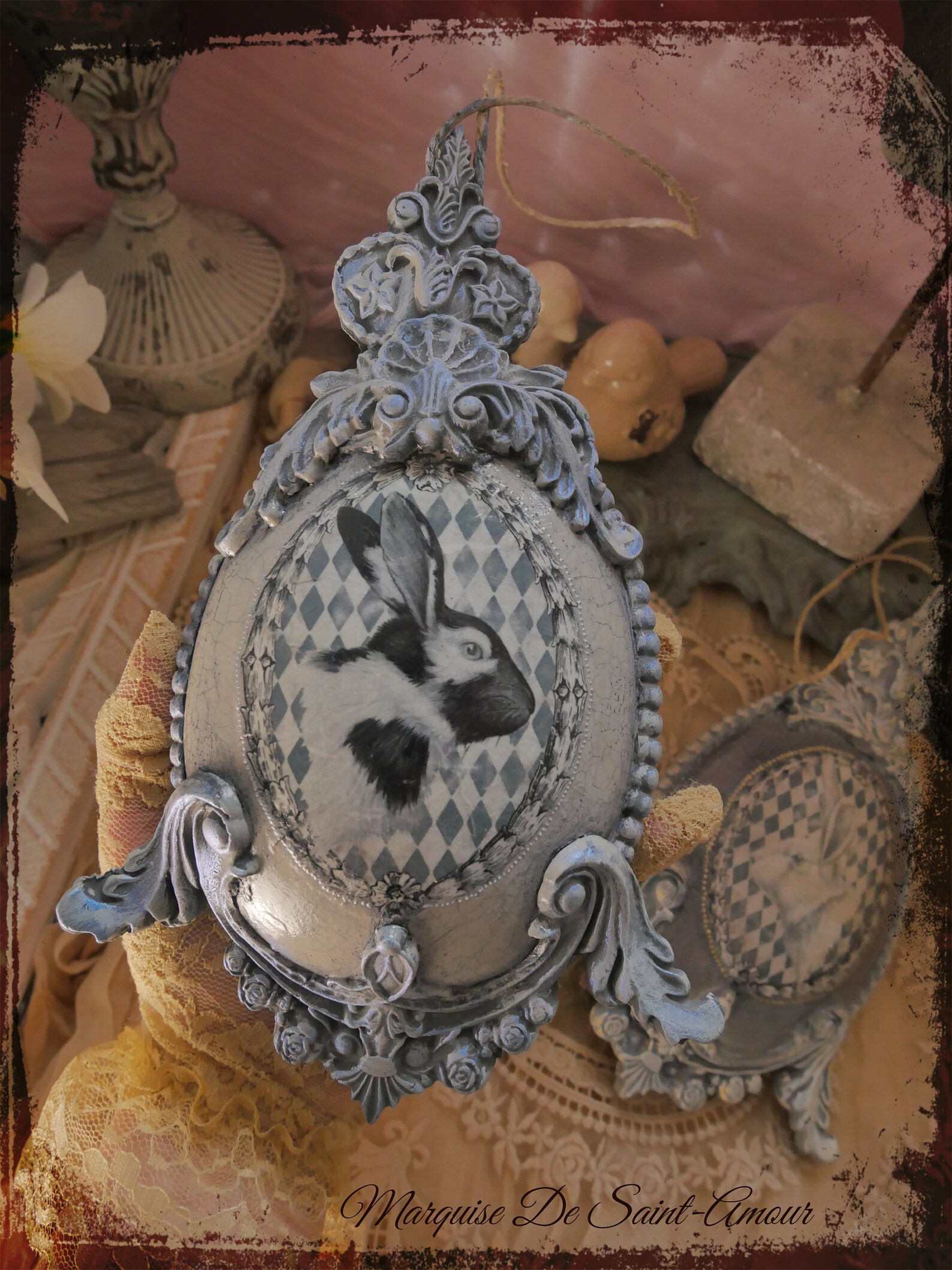 Black and White Victorian Style Rabbit Hanging Decor, Vintage Style ...