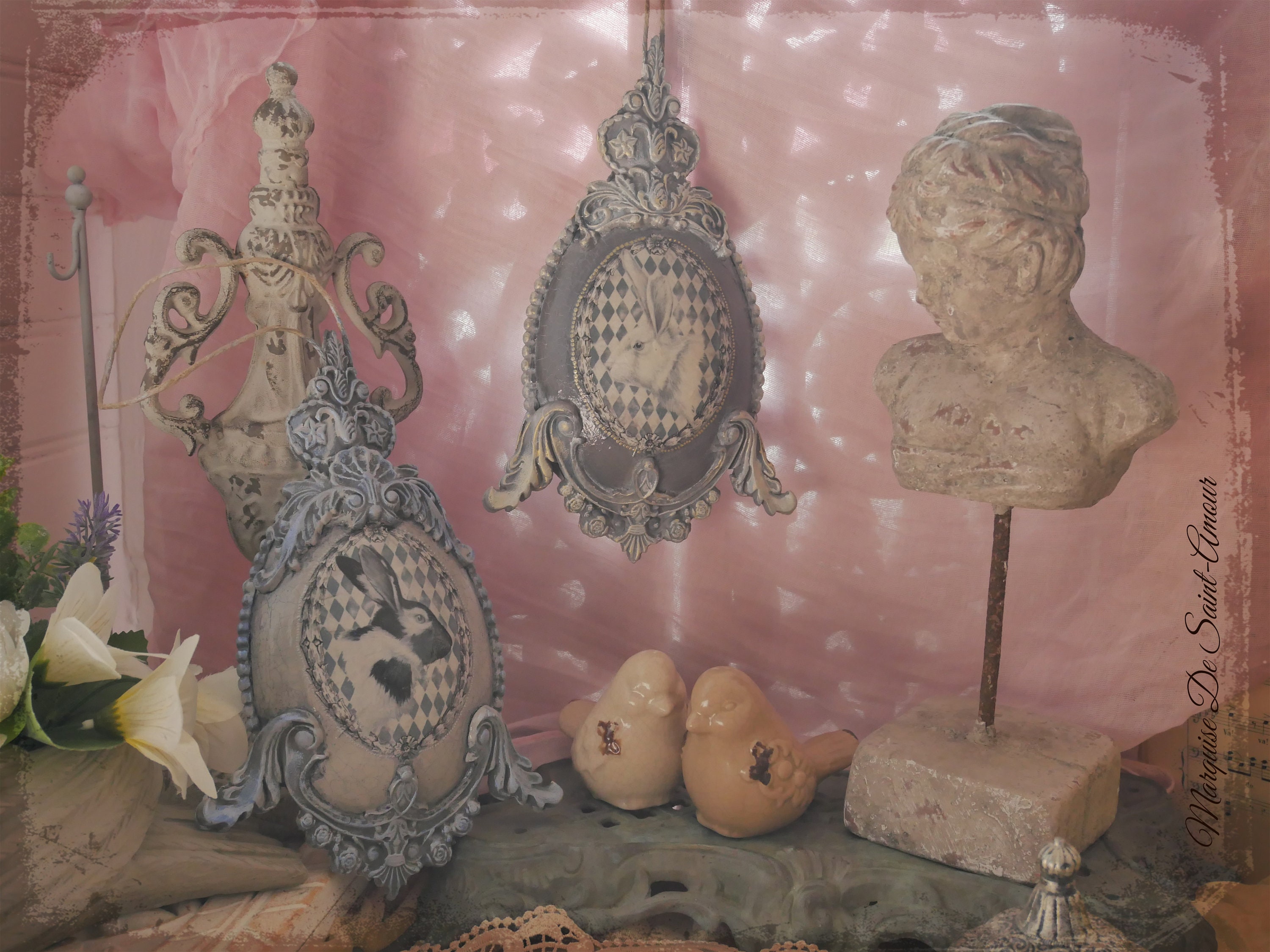 Black and White Victorian Style Rabbit Hanging Decor, Vintage Style ...