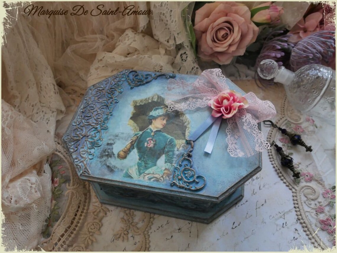 Victorian Style Blue Jewelry Box Wooden Box Victorian Style - Etsy