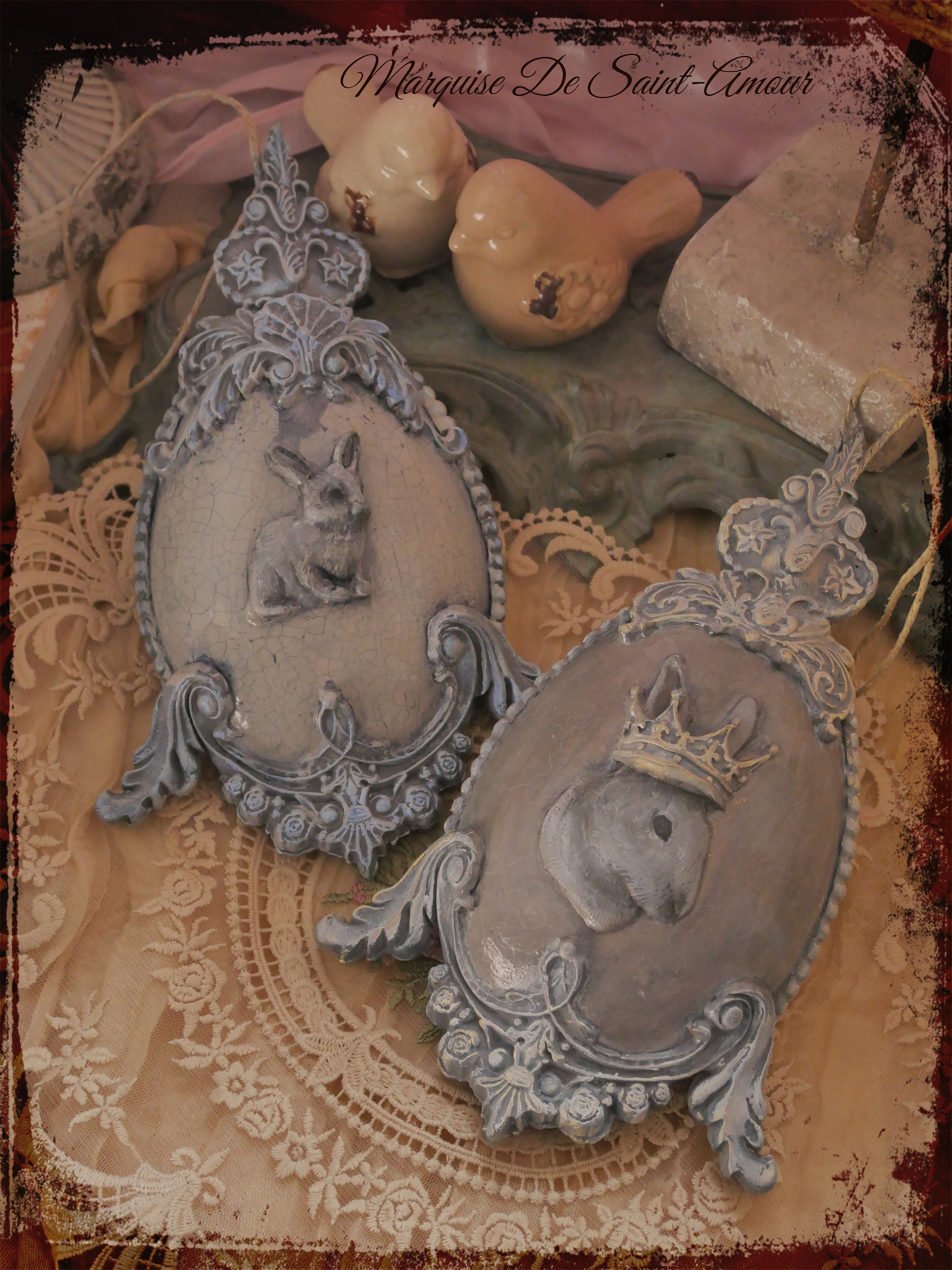 Black and White Victorian Style Rabbit Hanging Decor, Vintage Style ...