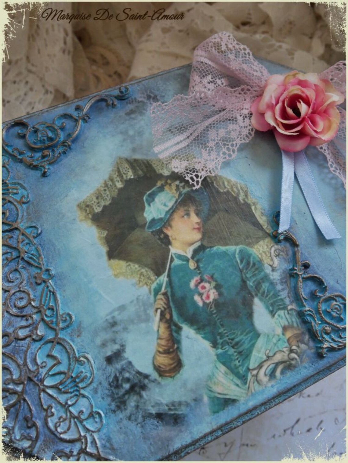 Victorian Style Blue Jewelry Box Wooden Box Victorian Style - Etsy