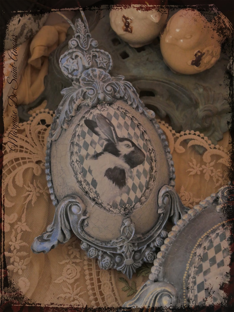 Black and White Victorian Style Rabbit Hanging Decor, Vintage Style ...