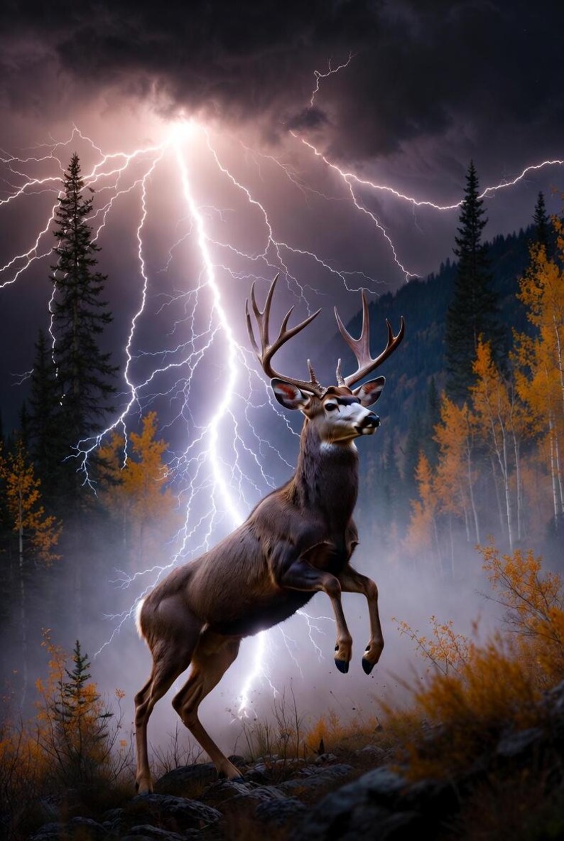 Digital Downloads. Deer With Lightning Striking Near By. High-res ...