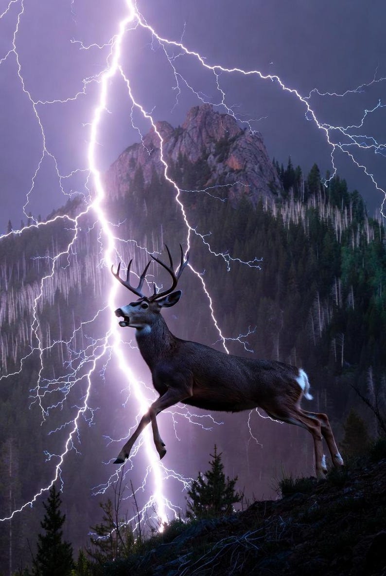 Digital Downloads. Deer With Lightning Striking Near By. High-res ...
