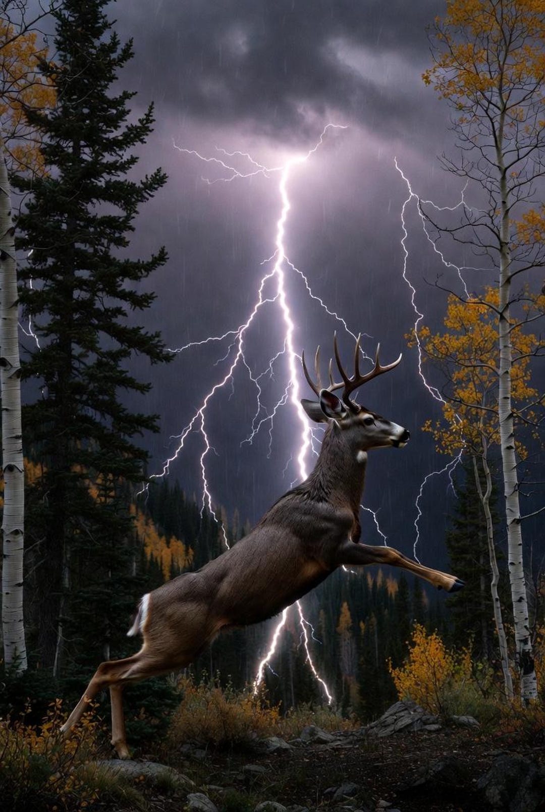 Digital Downloads. Deer With Lightning Striking Near By. High-res ...