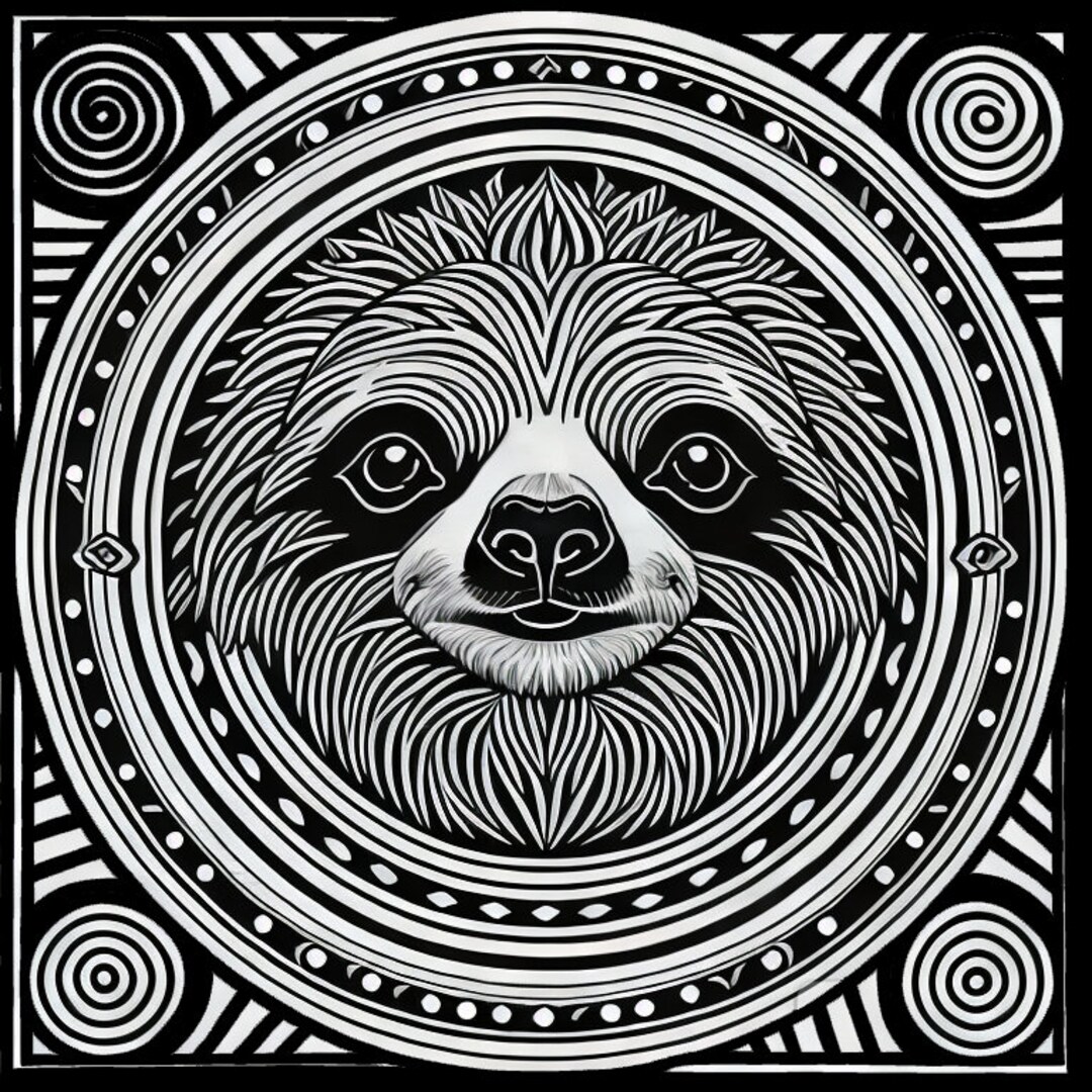 2 Images 4 Files Sloths Mandala Artwork and Coloring Page for Drawing ...