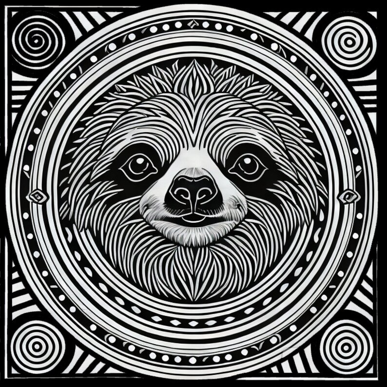 2 Images 4 Files Sloths Mandala Artwork and Coloring Page for Drawing ...