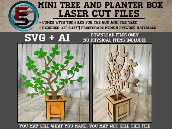 Mini Tree and Planter Box SVG Ai Laser Cut Files INSTANT - Etsy