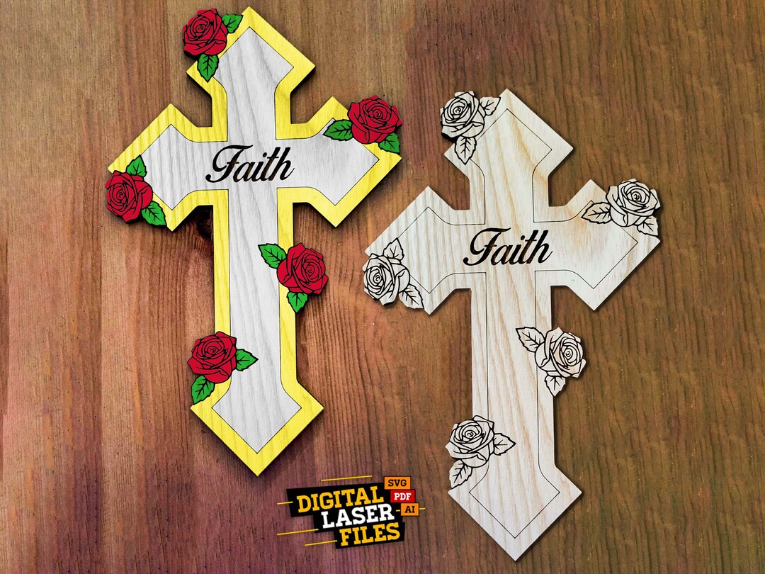 Cross With Roses SVG + Ai Laser Cut Files -- INSTANT DOWNLOAD - Etsy