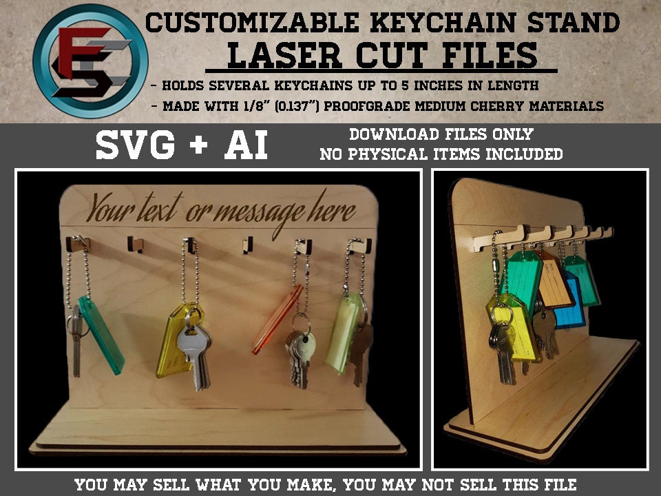 Customizable Keychain Stand SVG Ai Laser Cut Files | Etsy