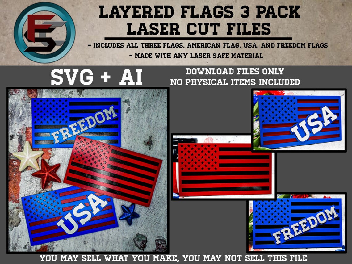 Layered Flags 3 Pack SVG Ai Laser Cut Files INSTANT - Etsy