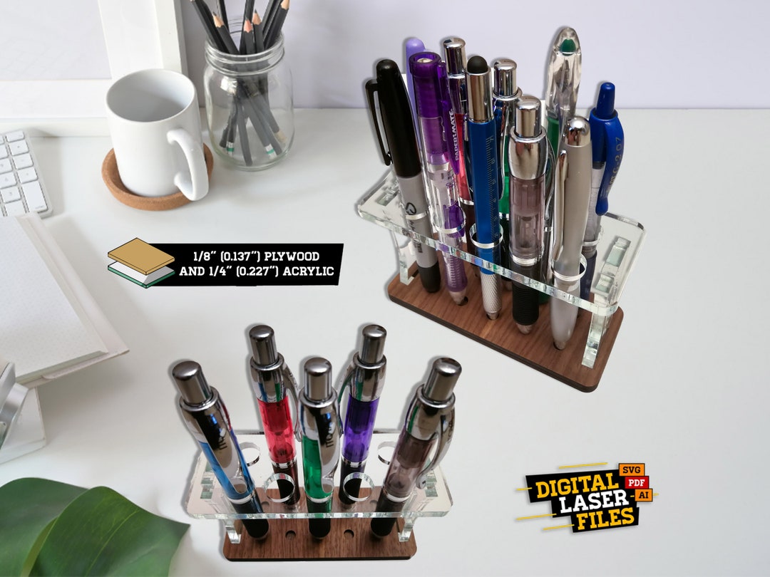Desk Pen Holder SVG + Ai Laser Cut Files -- INSTANT DOWNLOAD - Etsy