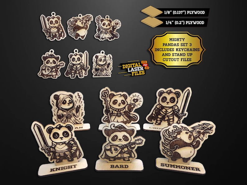 Mighty Pandas Set 3 SVG + Ai Laser Cut Files -- INSTANT DOWNLOAD - Etsy