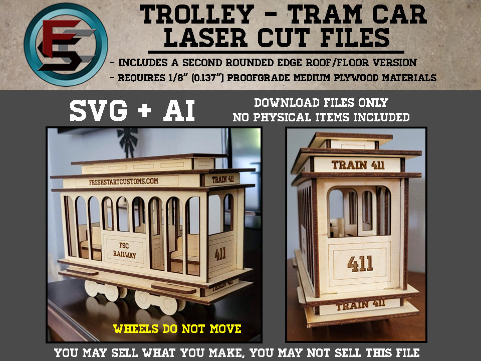 Trolley Tram Car SVG Ai Laser Cut Files INSTANT - Etsy Australia