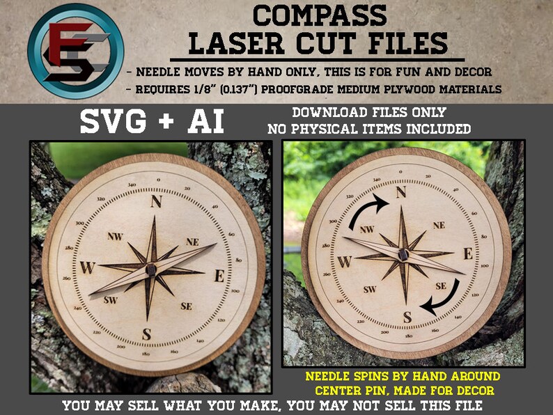 Compass SVG Ai Laser Cut Files INSTANT DOWNLOAD - Etsy