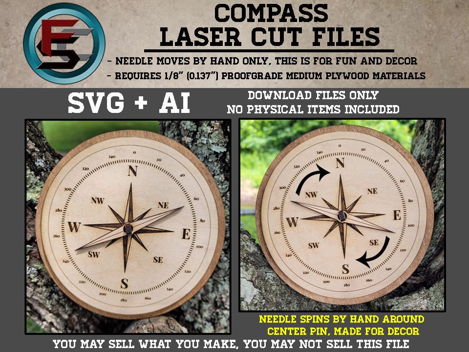 Compass SVG Ai Laser Cut Files INSTANT DOWNLOAD - Etsy