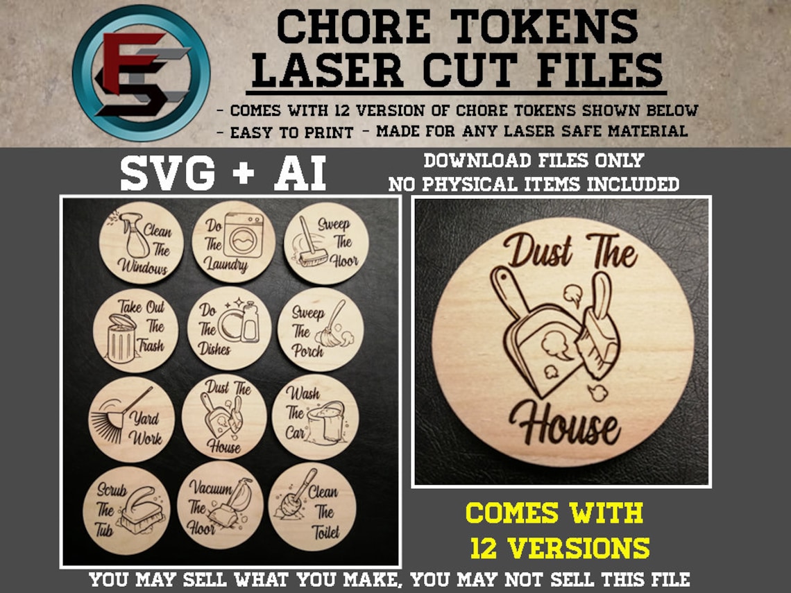 Chore Tokens SVG + Ai Laser Cut Files -- INSTANT DOWNLOAD - Etsy