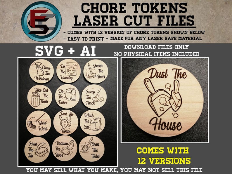 Chore Tokens SVG Ai Laser Cut Files INSTANT DOWNLOAD - Etsy