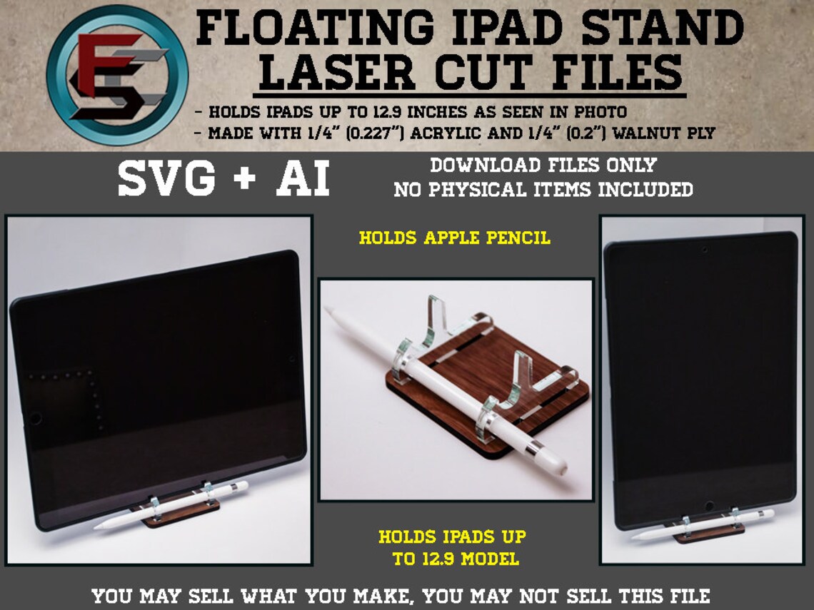 Floating iPad Stand SVG Ai Laser Cut Files INSTANT | Etsy