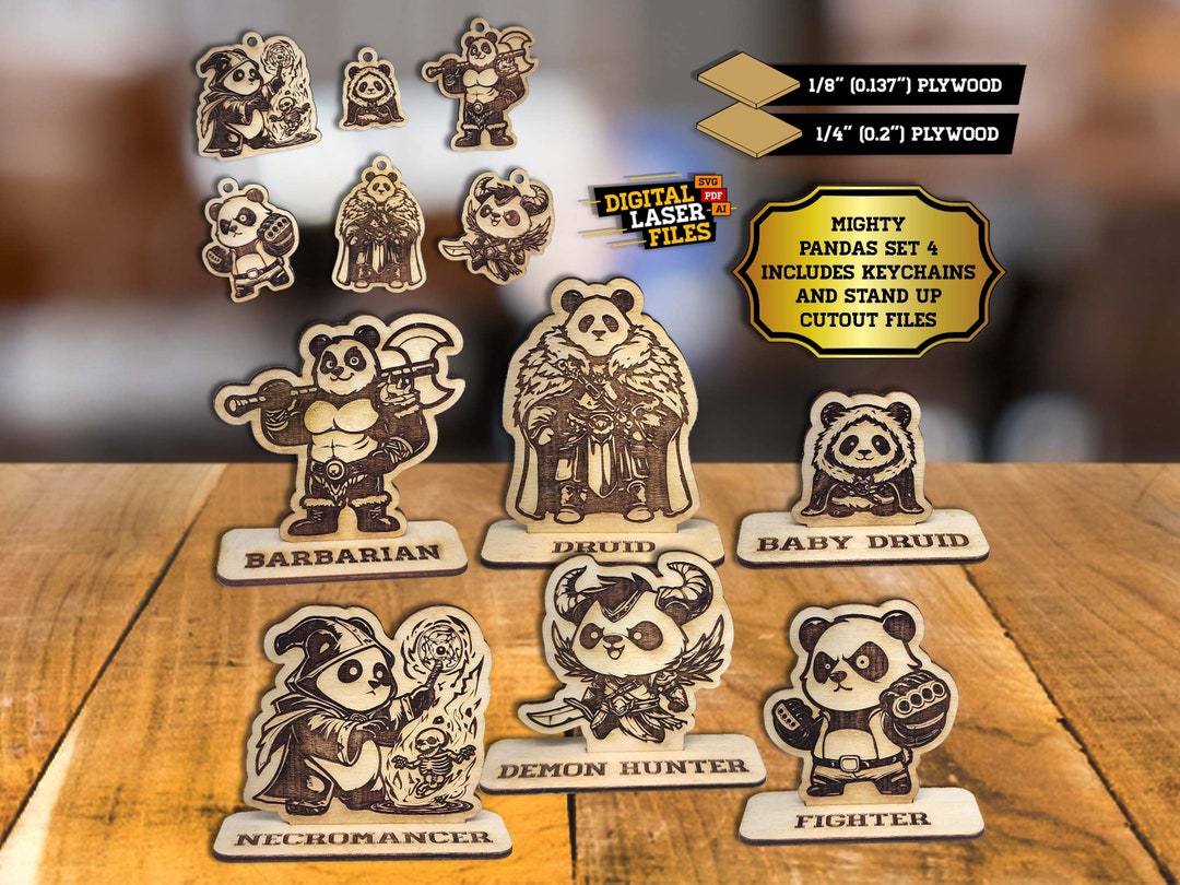Mighty Pandas Set 4 SVG + Ai Laser Cut Files -- INSTANT DOWNLOAD - Etsy