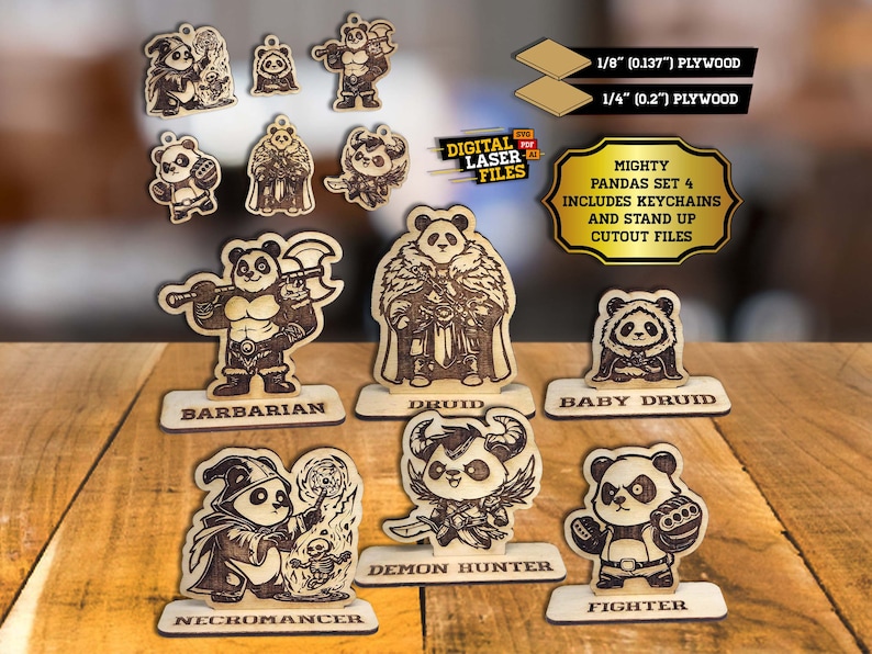 Mighty Pandas Set 4 SVG + Ai Laser Cut Files -- INSTANT DOWNLOAD - Etsy