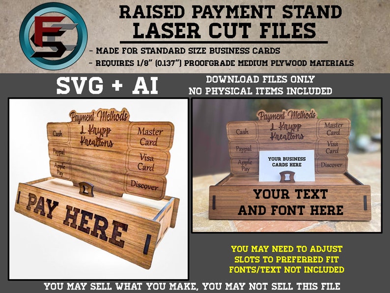 Raised Payment Stand SVG + Ai Laser Cut Files -- INSTANT DOWNLOAD ...