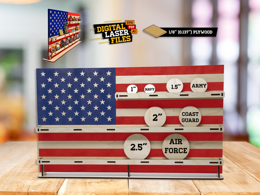 Challenge Coin Flag Holder SVG + Ai Laser Cut Files -- INSTANT DOWNLOAD ...