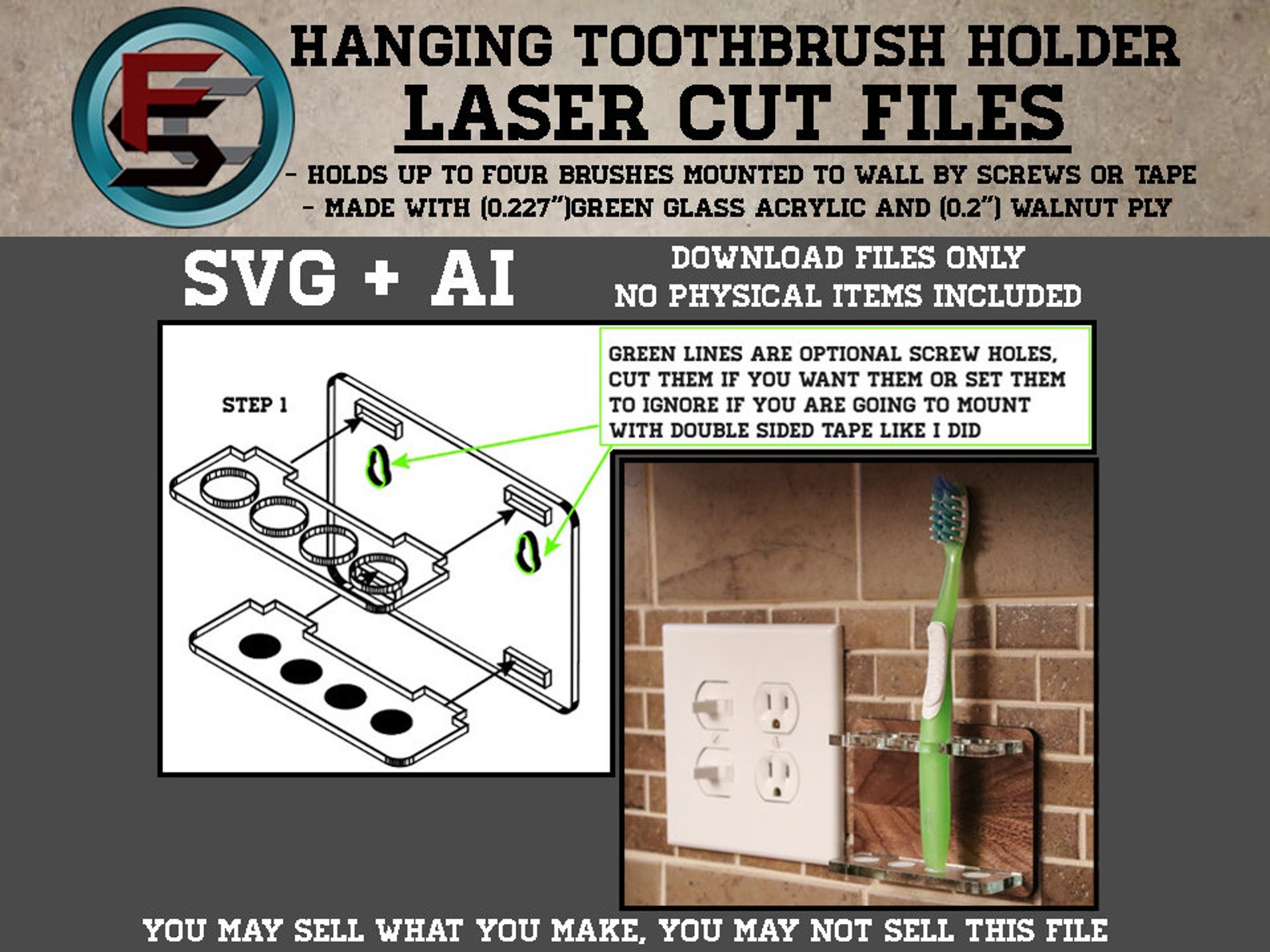Hanging Toothbrush Holder SVG Ai Laser Cut Files INSTANT - Etsy