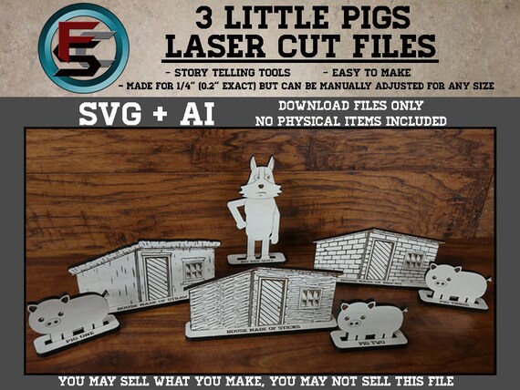 3 Little Pigs SVG Ai Laser Cut Files INSTANT DOWNLOAD - Etsy Finland