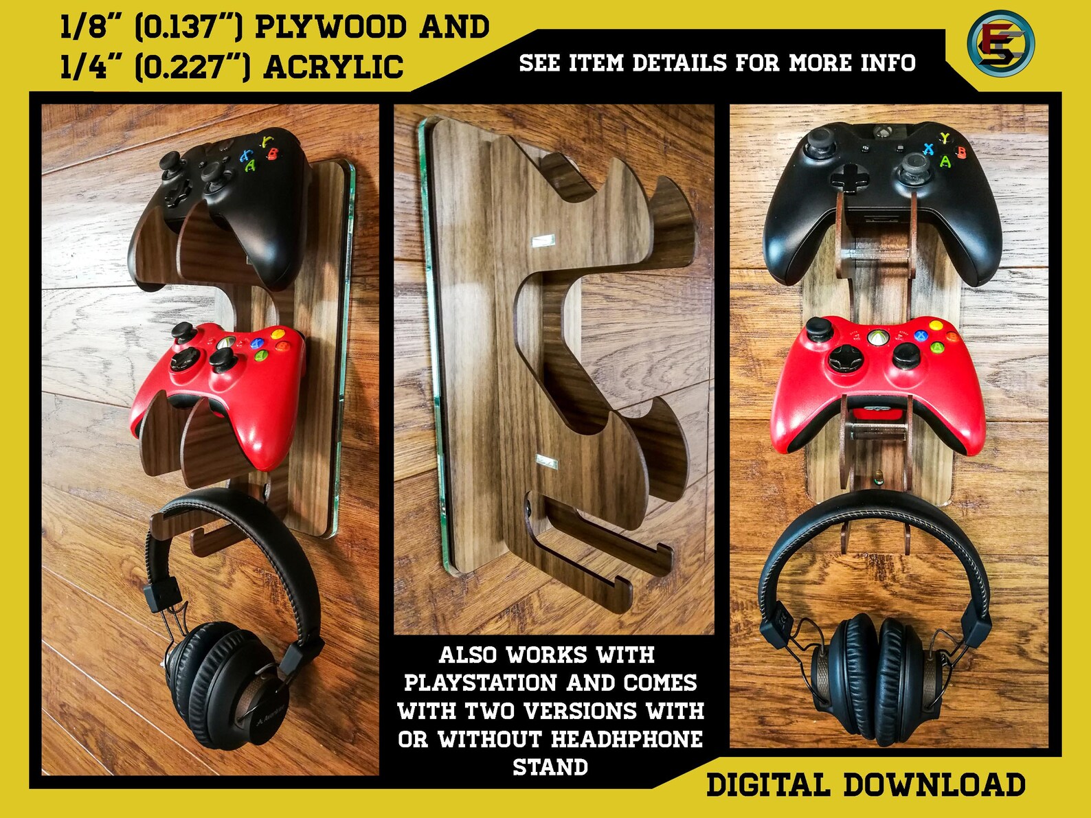 Wall Mount Gaming Stand SVG Ai Laser Cut Files INSTANT DOWNLOAD - Etsy