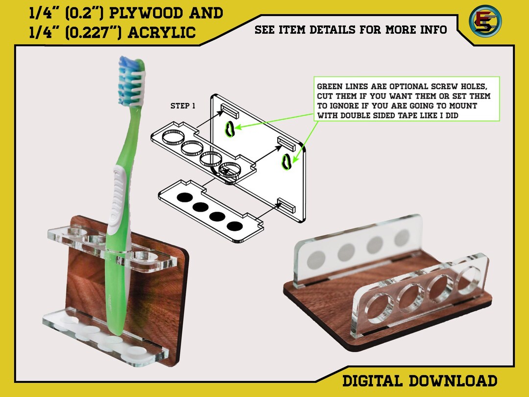 Hanging Toothbrush Holder SVG Ai Laser Cut Files INSTANT - Etsy