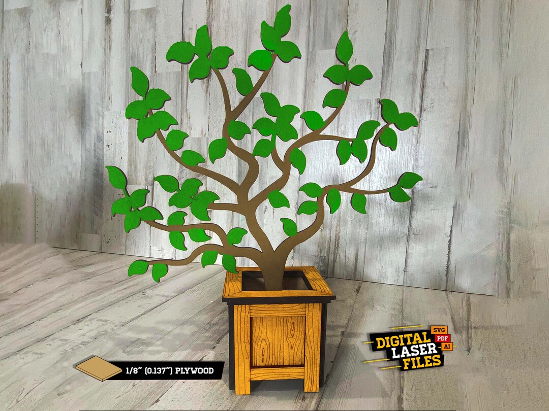 Mini Tree and Planter Box SVG + Ai Laser Cut Files -- INSTANT DOWNLOAD ...