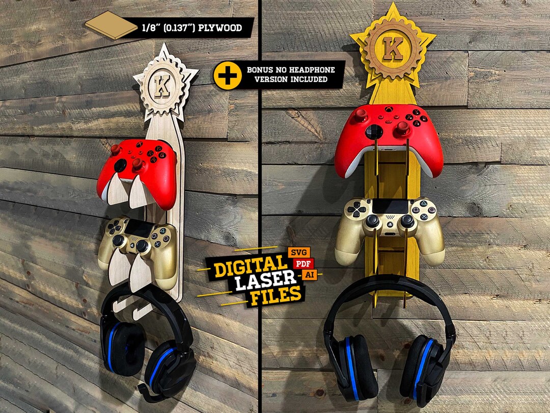 Monogram Wall Mount Gamer Stand SVG + Ai Laser Cut Files -- INSTANT ...