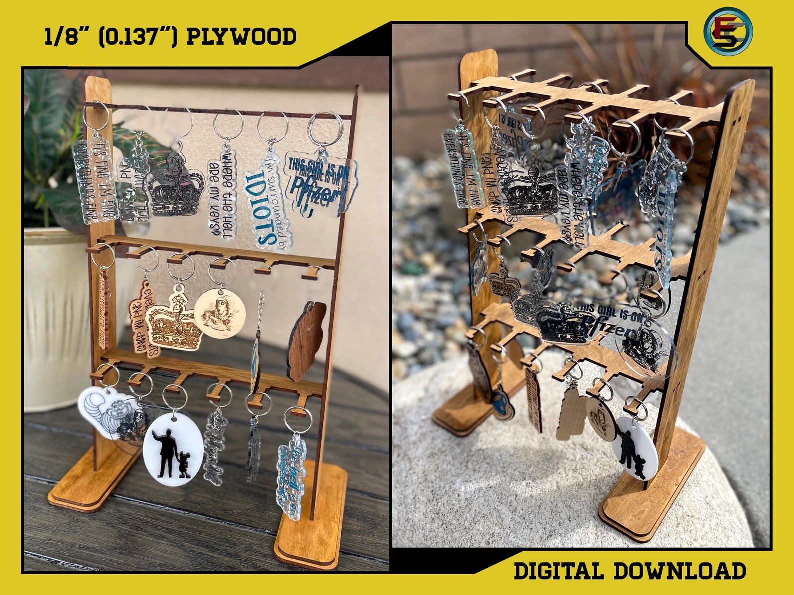 3 Tier Keychain Stand SVG Ai Laser Cut Files INSTANT - Etsy