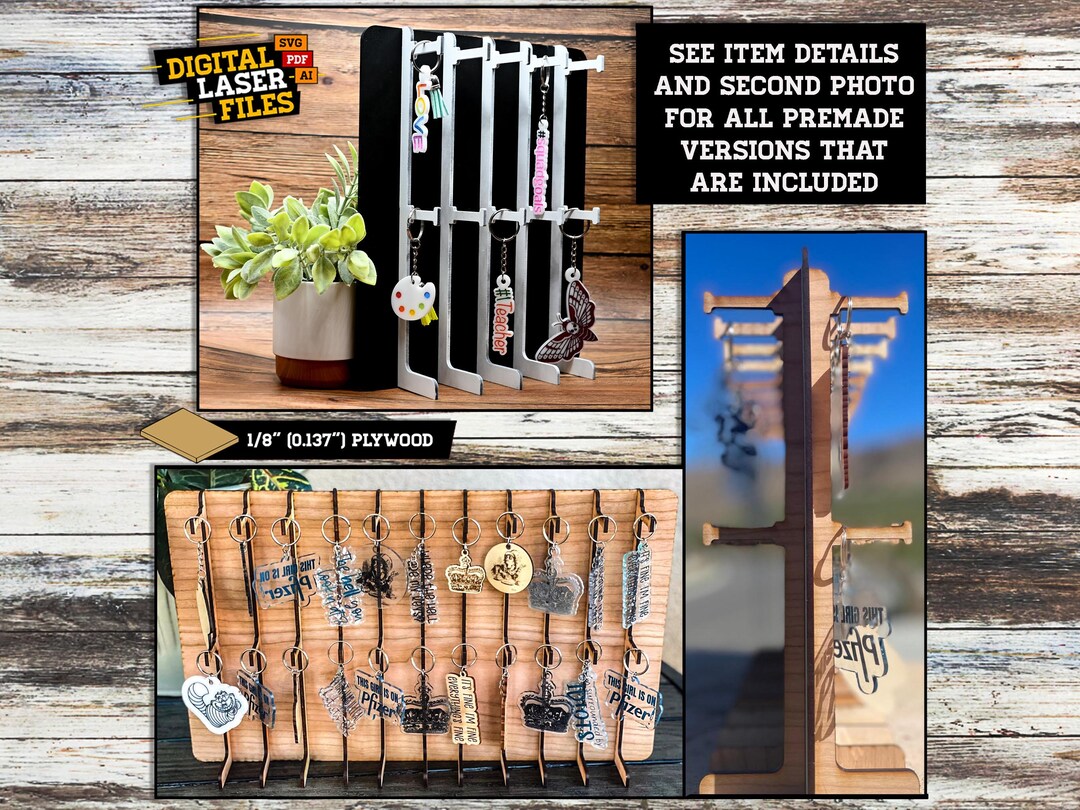 Collapsible Slot Keychain Stands SVG + Ai Laser Cut Files -- INSTANT ...