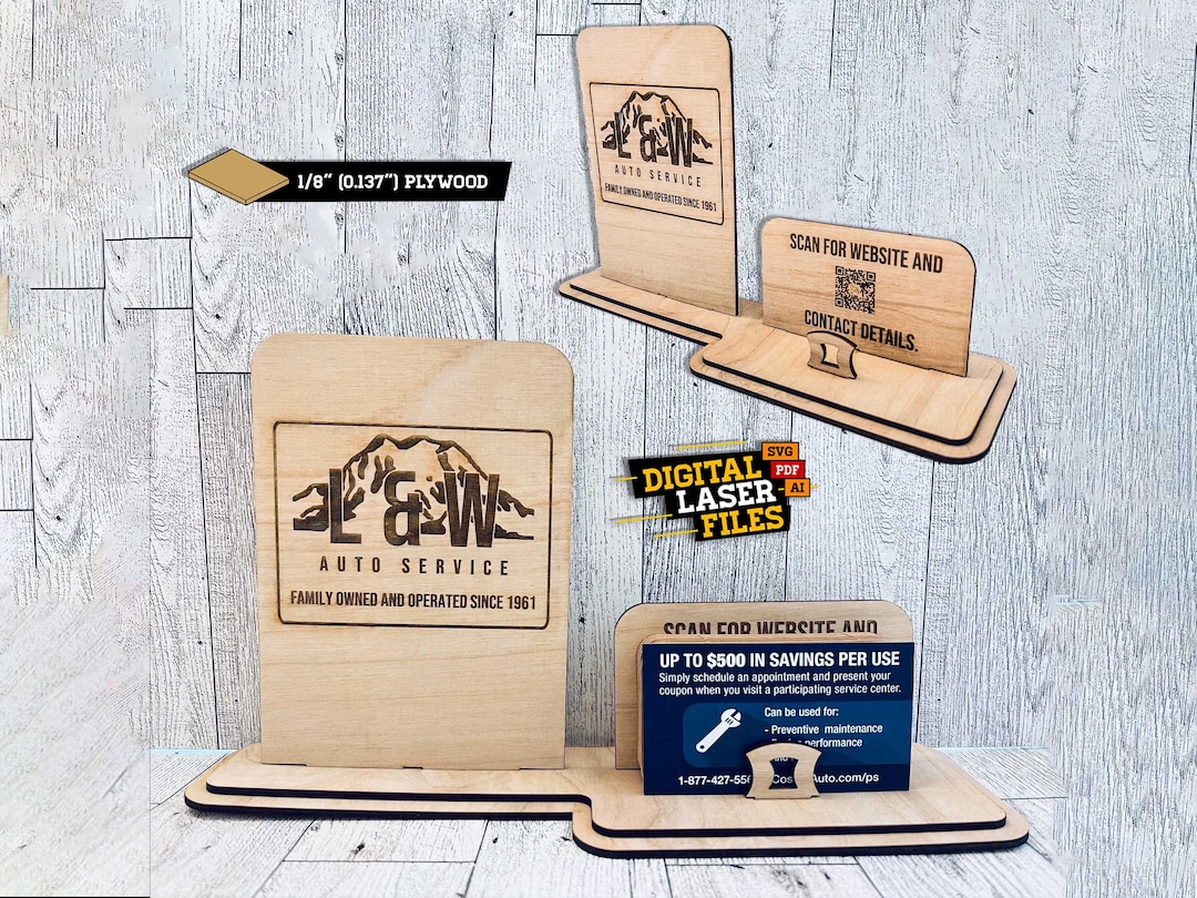 Split Business Card and Services Display SVG + Ai Laser Cut Files ...