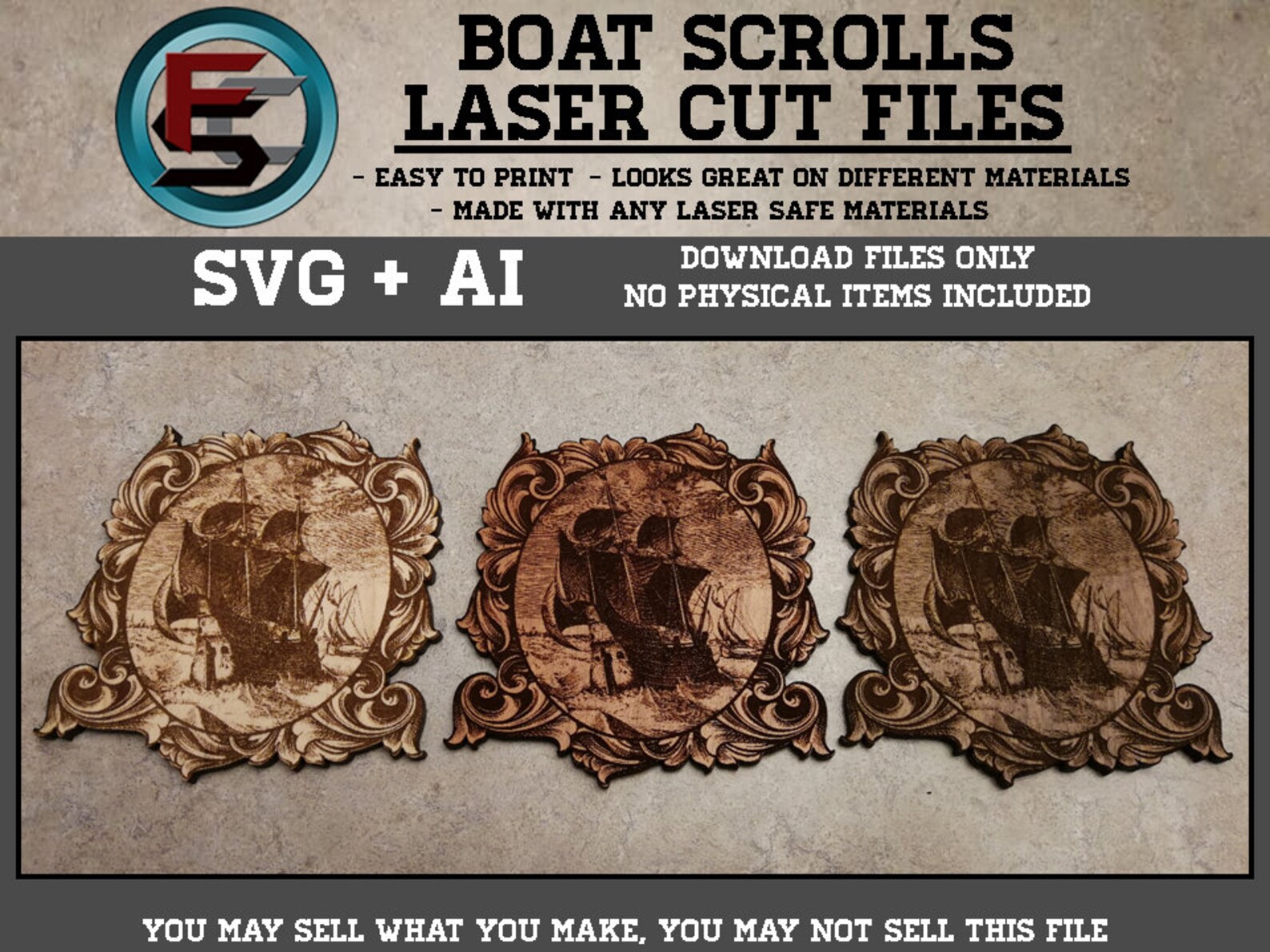 Boat Scrolls SVG Ai Laser Cut Files INSTANT DOWNLOAD - Etsy